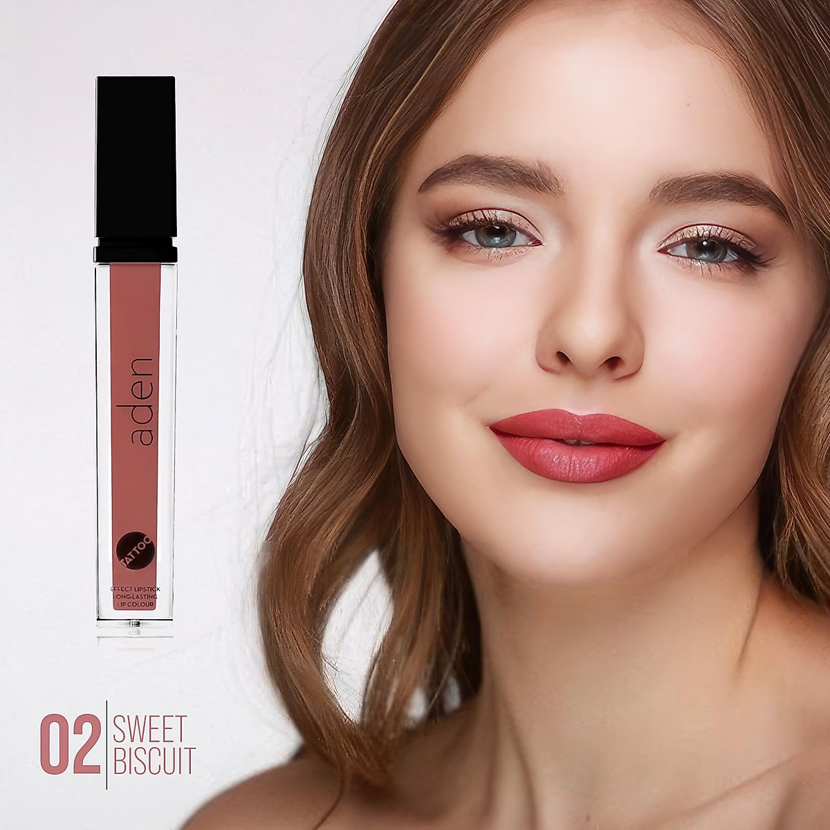 aden Tattoo Matte Lipstick - 7ML - Highly Pigmented - Provides Non-Shinny, Non Smudging and Velvety Finish – Water Proof Made in Italy (02 Sweet Biscuit)