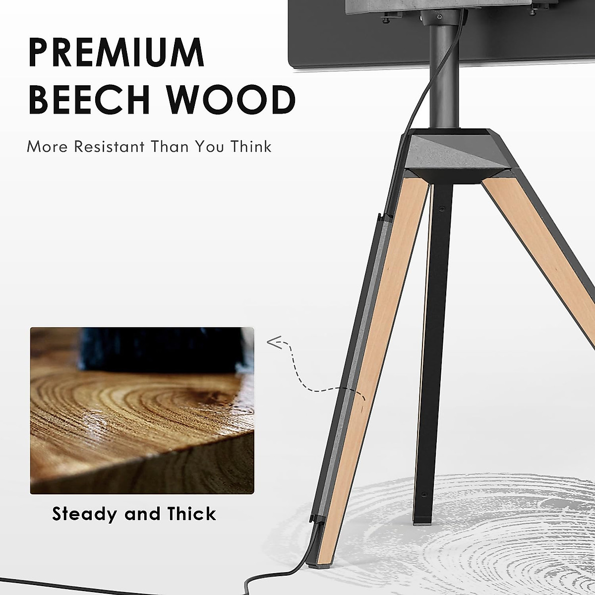 FITUEYES Design Corner TV Stand for 37-65 Inch LED LCD Screens, Tripod Easel TV Stand Modern TV Floor Mount Swivel with Concealed Storage for Bedroom/Living Room, Picasso Series