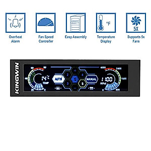 Kingwin FPX-007 Performance 5.25” Touchscreen LCD Fan Controller Cooling with Liquid Crystal Display Module. Features Temperature Monitor, RPM Display, and Fan Fail Alarm