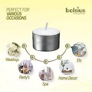 BOLSIUS Tea Lights Candles - Pack of 100 White Unscented Candle Lights with 8 Hour Burning Time - Tea Candles for Wedding, Home, Parties, and Special Occasions