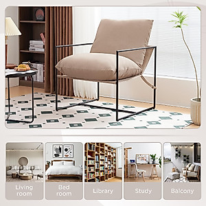 Fahomiss Mid Century Modern Accent Chair, Steel Armchair, Fabric Lounge Chair for Living Room, Bedroom, Home Office in Microfiber Upholstery, (Beige)