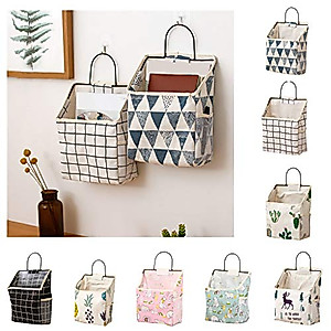 Lekgymr Multifunction Wall-Hanging Storage Basket with Hook & Mesh Pockets, Cotton Linen Hanging Storage Bag Family Organizer Box Home Decor Containers