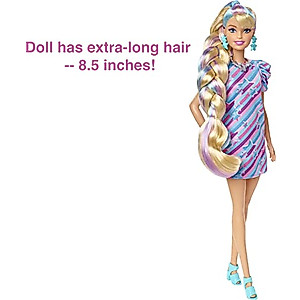Barbie Totally Hair Doll, Star-Themed with 8.5-Inch Fantasy Hair & 15 Styling Accessories (8 with Color-Change Feature)