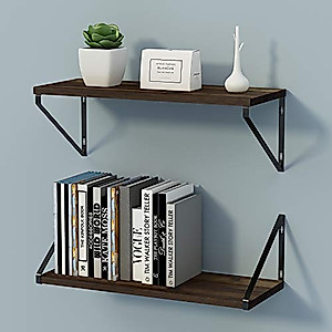 BAMEOS Floating Shelves Rustic Wood Wall Shelf Wall Mounted Shelves for Living Room, Office, and Bedroom, with Metal Bracket