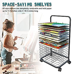 Mobile Art Drying Rack for Classrooms,20 Shelves,Solid Metal Artwork Storage Display Rack, Power Coated Design,Drying Rack with Wheels Painting Crafts, Ideal for Schools and Art Clubs (20 Floors)