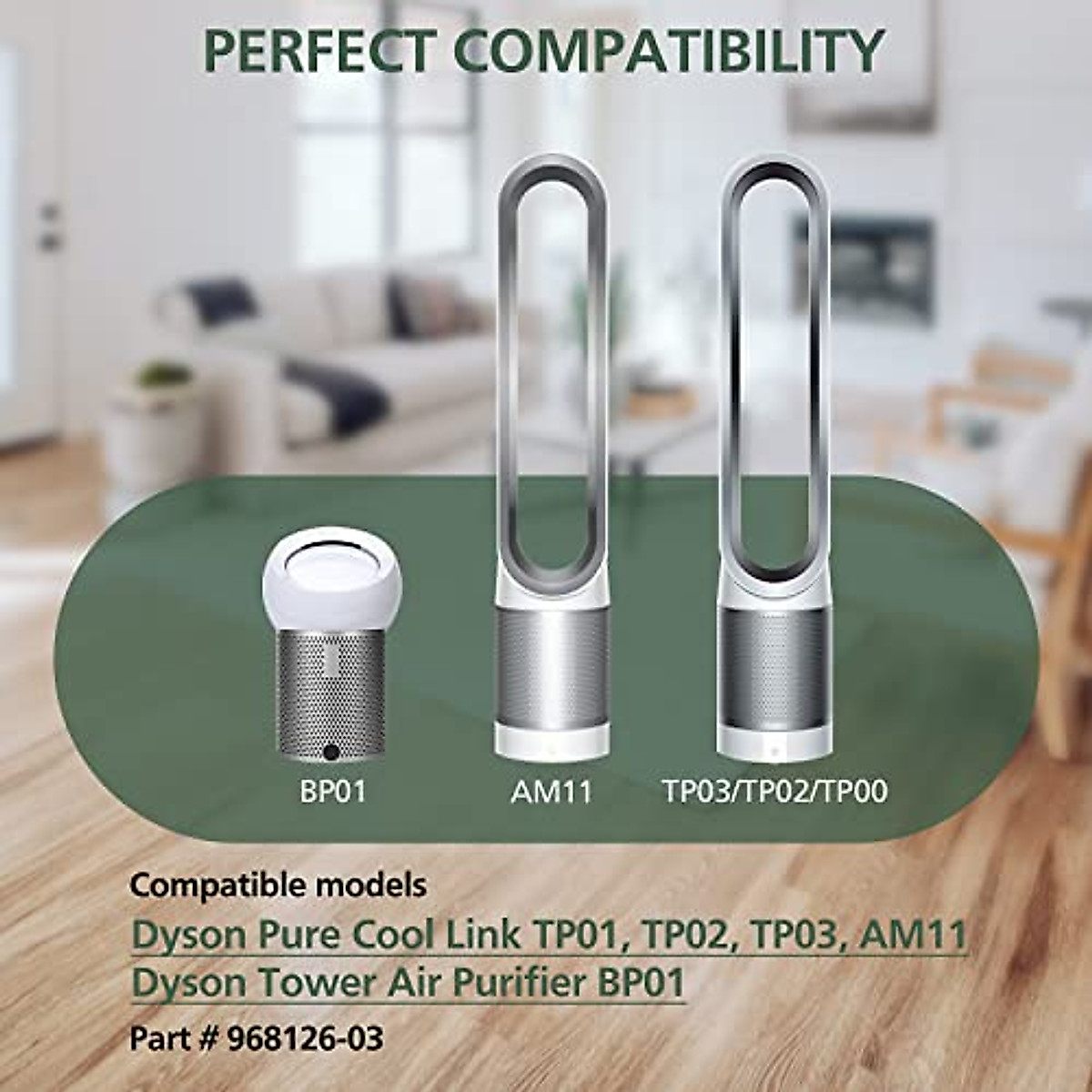 TP01 TP02 Filter Replacement Compatible with Dyson Pure Cool Link TP01 TP02 TP03 AM11, Dyson BP01 Tower Purifier, Part no 968126-03, Pack of 1