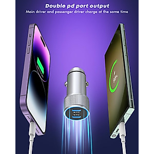 iPhone 15 Charger Car Adapter,2Pack Super Fast PD Dual Port Type C Car Charger Adapter Metal Mini Cigarette Lighter USB C iPhone 15 Charging Cable for iPhone 15/14/13/12/11/Samsung Galaxy S23/S22/iPad