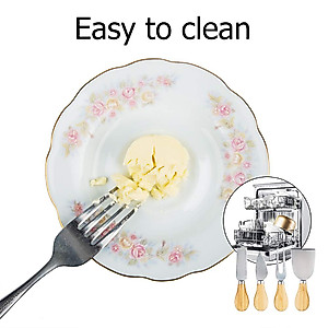 findTop Set of 12, Wood Handle Cheese Knives with Cheese Markers and Soapstone Chalks, 4 Pieces Cheese Slicer Cheese Cutter, 6 Pieces Natural Slate Cheese Labels, 2 Pieces Soapstone Chalks