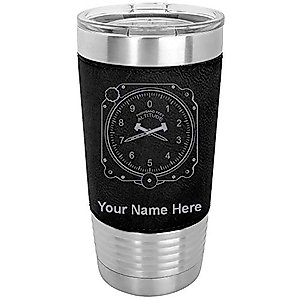 LaserGram 20oz Vacuum Insulated Tumbler Mug, Airplane Altimeter, Personalized Engraving Included (Faux Leather, Black)
