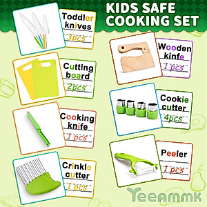 13 Pieces Montessori Kitchen Toys for Toddlers-Kids Cooking Sets Real-Toddler Toys Set for Real Cooking with Plastic Children Safe Knives Crinkle Cutter Kids Cutting Board