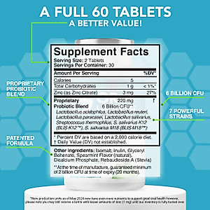 Oral Probiotics for Mouth Bad Breath Treatment for Adults: Dentist Formulated BLIS K12 M18 Advanced Oral Probiotics for Teeth and Gums, 60 Chewable Oral Health Probiotics Supplement Tablets (Mint 2pk)