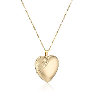 Amazon Essentials 14k Gold-Filled Large Satin and Polished Finish Hand Engraved Heart Shaped Locket Necklace, 18" (previously Amazon Collection)