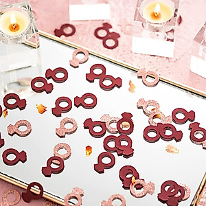 Glitter Diamond Ring Confetti Table Decoration for Engagement Bachelorette Bachelor Wedding Bridal Shower Party (Rose Gold Glitter,Burgundy,200pc)