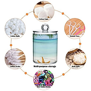 WELLDAY Apothecary Jars Bathroom Storage Organizer with Lid - 14 oz Qtip Holder Storage Canister, Summer Beach Starfish Clear Plastic Jar for Cotton Swab, Cotton Ball, Floss Picks, Makeup Sponges,Hair