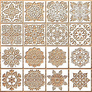 32 Pcs 6 x 6 inch Mandala Painting Stencils, Stencils for Painting on Wood, Rangoli Stencils, Art Supplies, Flower Stencils Painting Template for Floor Wall Tile Fabric Wood Stencils DIY Decor