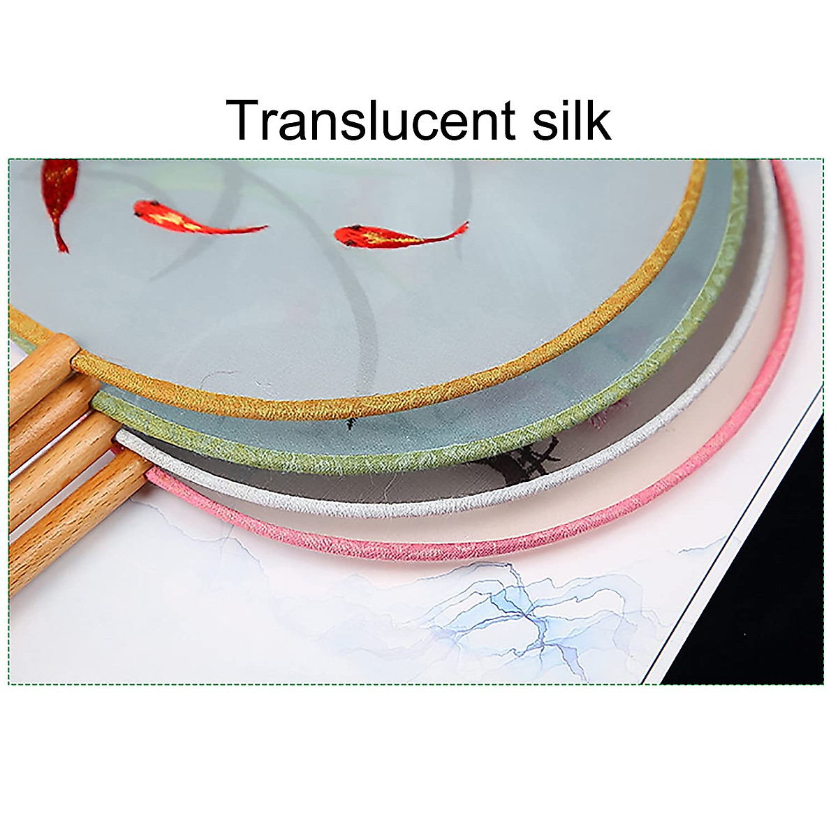 YUELAI Translucent Silk Embroidered Hand Held Fan, Chinese Round Fan, Ancient Hand Fan,Traditional Palace Paddle Dance Fan, Vintage Double-Sided Pattern Fan