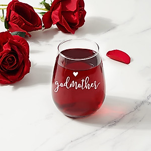 DAZLUTE Godmother Gifts, Godmother Stemless Wine Glass, Mother’ s Day Christmas Birthday Baptism Gifts for Godmother, Mom Friends from Godchild, Proposal Gift for Friend Aunt Sister Godmother,15Oz