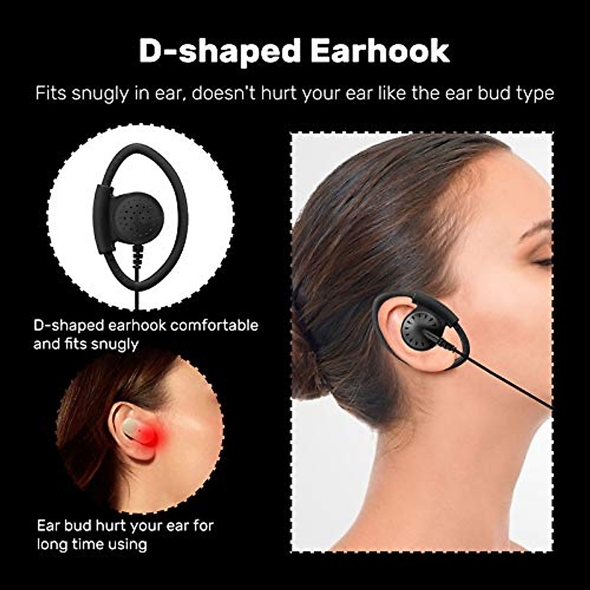 Retevis RT22 Adjustable Soft Earhook Walkie Talkie Earpiece with Mic, Compatible RT22 RT21 RT68 RT22S H-777S RB39 Baofeng UV-5R pxton Walkie-Talkie, 2 Pin 2 Way Radio Earpiece(2 Pack)