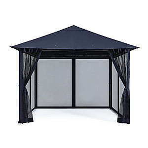 COOSHADE 10x10 Gazebos for Patios Outdoor Gazebo Canopy with Mosquito Netting(Navy Blue)
