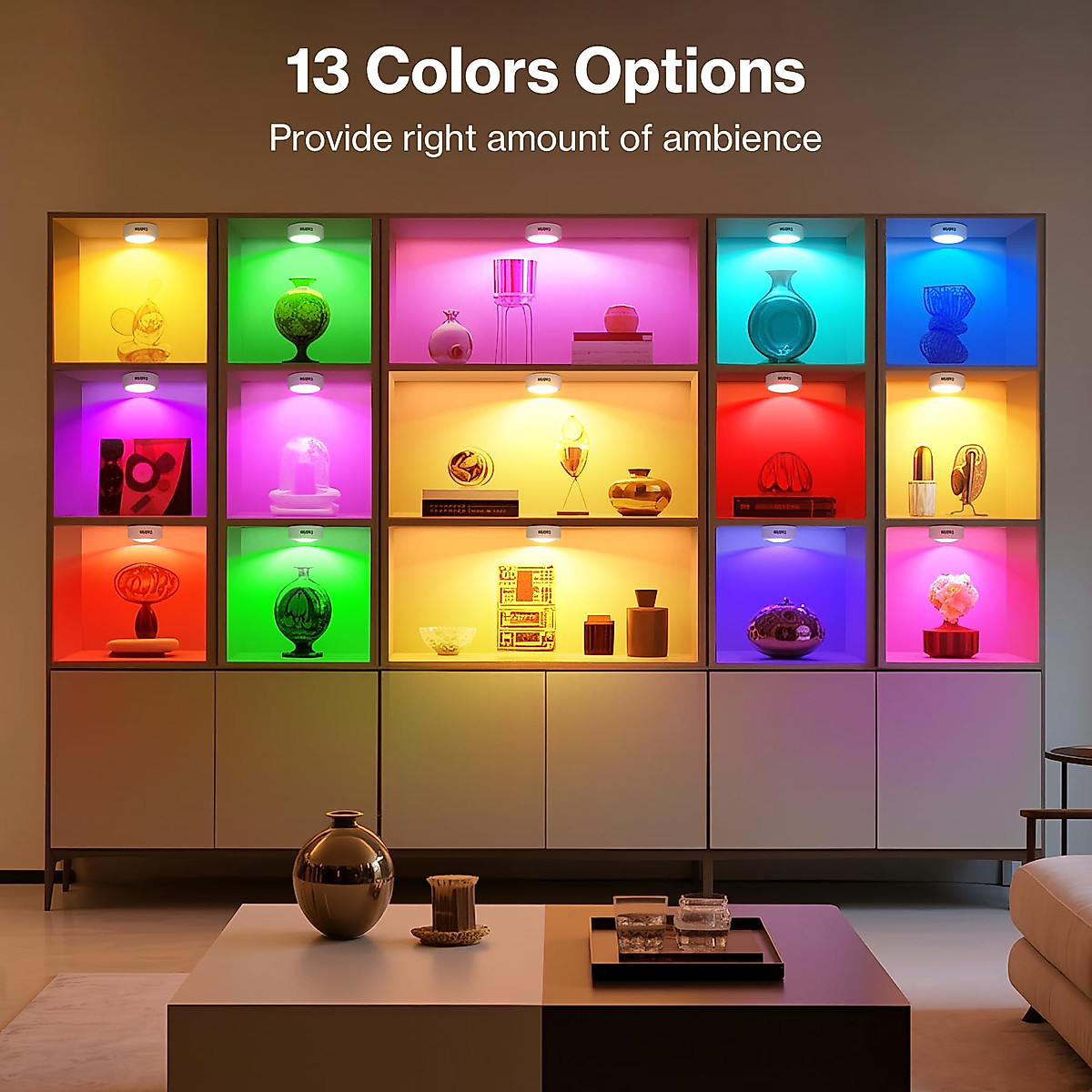 Puck Lights, Cadrim 13 Colors Changeable LED Puck lightings Battery Powered Dimmable Under Cabinet Lights, Battery Powered Under Counter Lights with 2 Wireless Remote Controls for Kitchen(6 Pack)