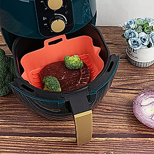 2Pcs Air Fryer Silicone Liners, Reusable Air Fryer Rectangular Pot, Fit for 8QT Air Fryer, Easy Cleaning (Red+Gray)