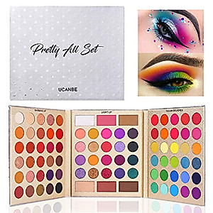 UCANBE Professional 86 Colors Eyeshadow Palette with 15pcs Makeup Brushes Set Matte Glitter Long Lasting Highly Pigmented Waterproof Contour Blush Powder Highlighter All in One