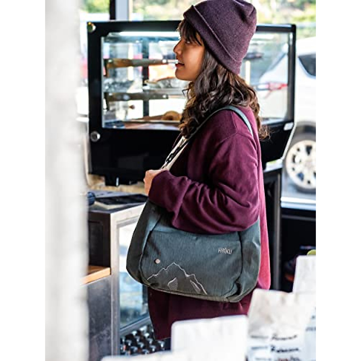 HAIKU Amble Hobo Bag with Removable Shoulder Strap and Adjustable Crossbody Strap, Deep Forest