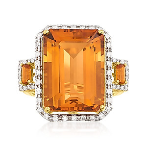 Ross-Simons 16.20 ct. t.w. Madeira Citrine and .44 ct. t.w. Diamond Ring in 14kt Yellow Gold. Size 6