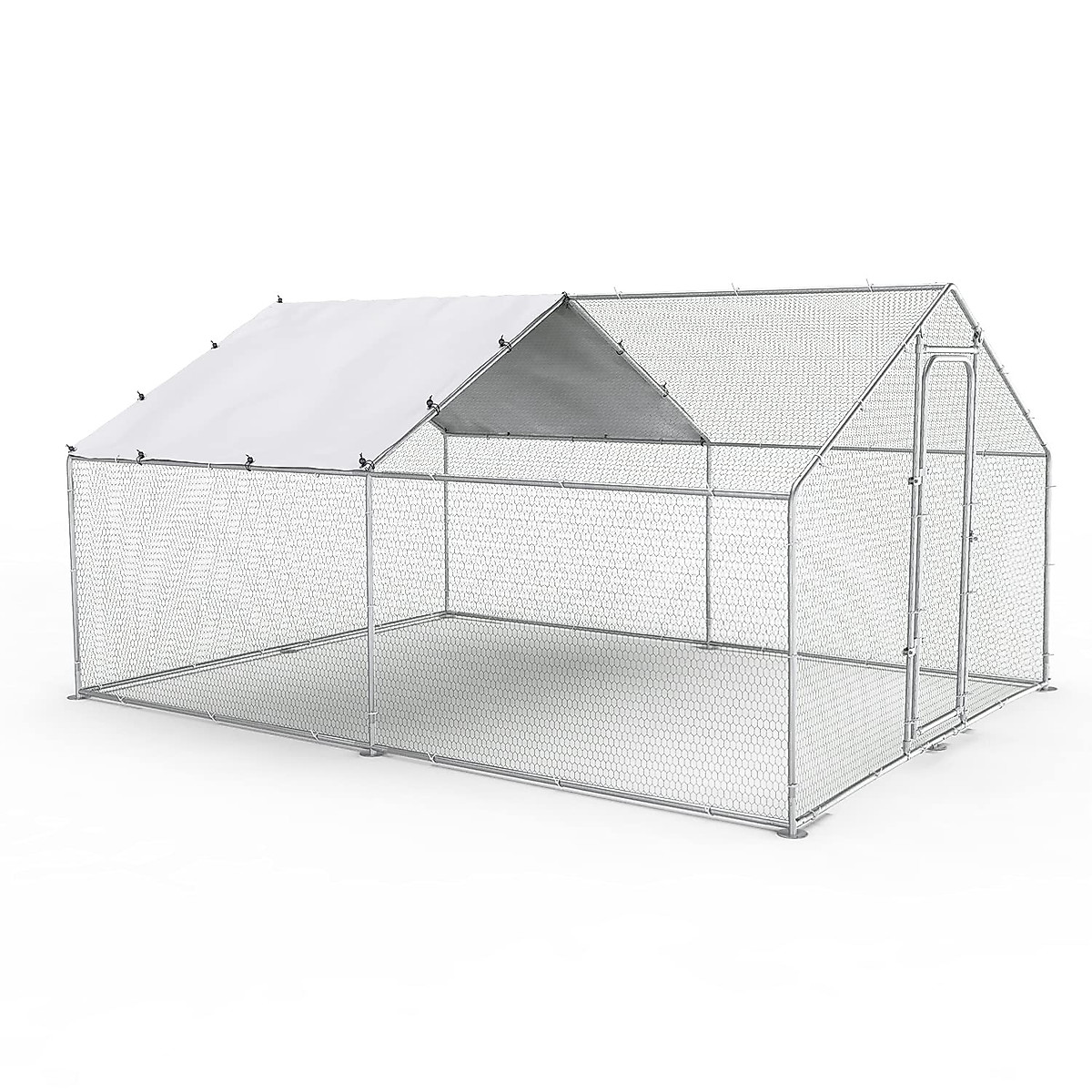 BOSSIN Bold Chicken Coop Run Large Metal Chicken Pen Outdoor, Poultry Cage Spire Shape, Heavy Duty Walkin for Yard with Waterproof and Anti-UV Cover, for Rabbits Habitat