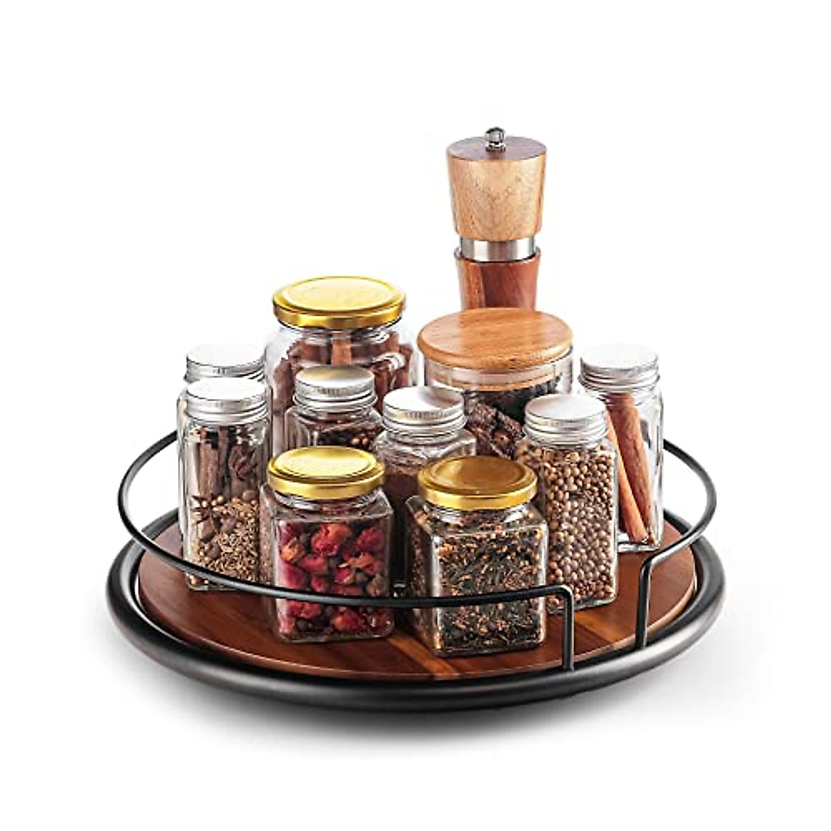 TIDITA 10" Acacia Lazy Susan Organizer for Cabinet - Wood Lazy Susans Turntable for Countertop - Wooden Kitchen Turntable Storage Food Bin Container for Table; Spices, Fridge, Pantry (10 Inch Acacia)