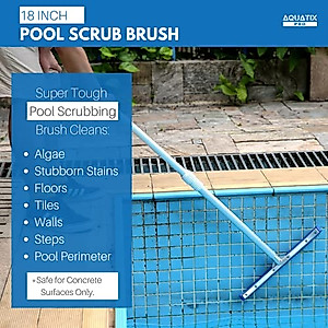 Aquatix Pro Pool Brush, 18" Heavy Duty Aluminium Back, Curved Ends for Corners, Scrub Brush w/ Stainless Steel Bristles & EZ Clip, Swimming Pool Brushes for Cleaning Pool Walls, Tiles, Floors & Steps