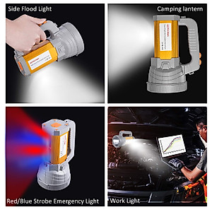 GEPROSMA Multi Functions Rechargeable Flashlight High Lumens,Handheld Spotlight LED 6000 Lumens Super Bright, Large Battery 10000 Long Lasting Powerful Searchlight Plus Side Lantern,Home Outdoor