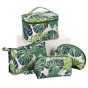 HOYOFO Makeup Bag Tropical Canvas Cosmetic Bags Travel Toiletries Storage Pouch Clutch Purse for Women, Green AL