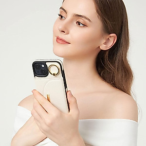 Keallce Case for iPhone 15 Wallet Case, Flip Leather Case with 4 Card Holder, Ring Holder Kickstand Protective Folio Phone Cover for Women Ladies, Beige