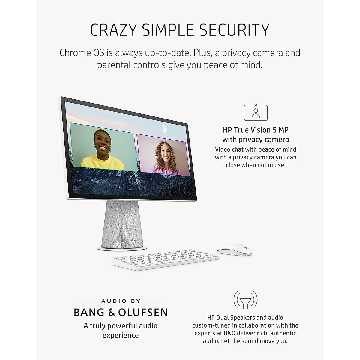 HP Chromebase 21.5" All-in-One Desktop, Intel Pentium Gold 6405U Processor, 4 GB RAM, 128 GB SSD, Rotating Full HD IPS Touchscreen, Chrome OS, Bluetooth Keyboard and Mouse Combo (22-aa0022, 2021)
