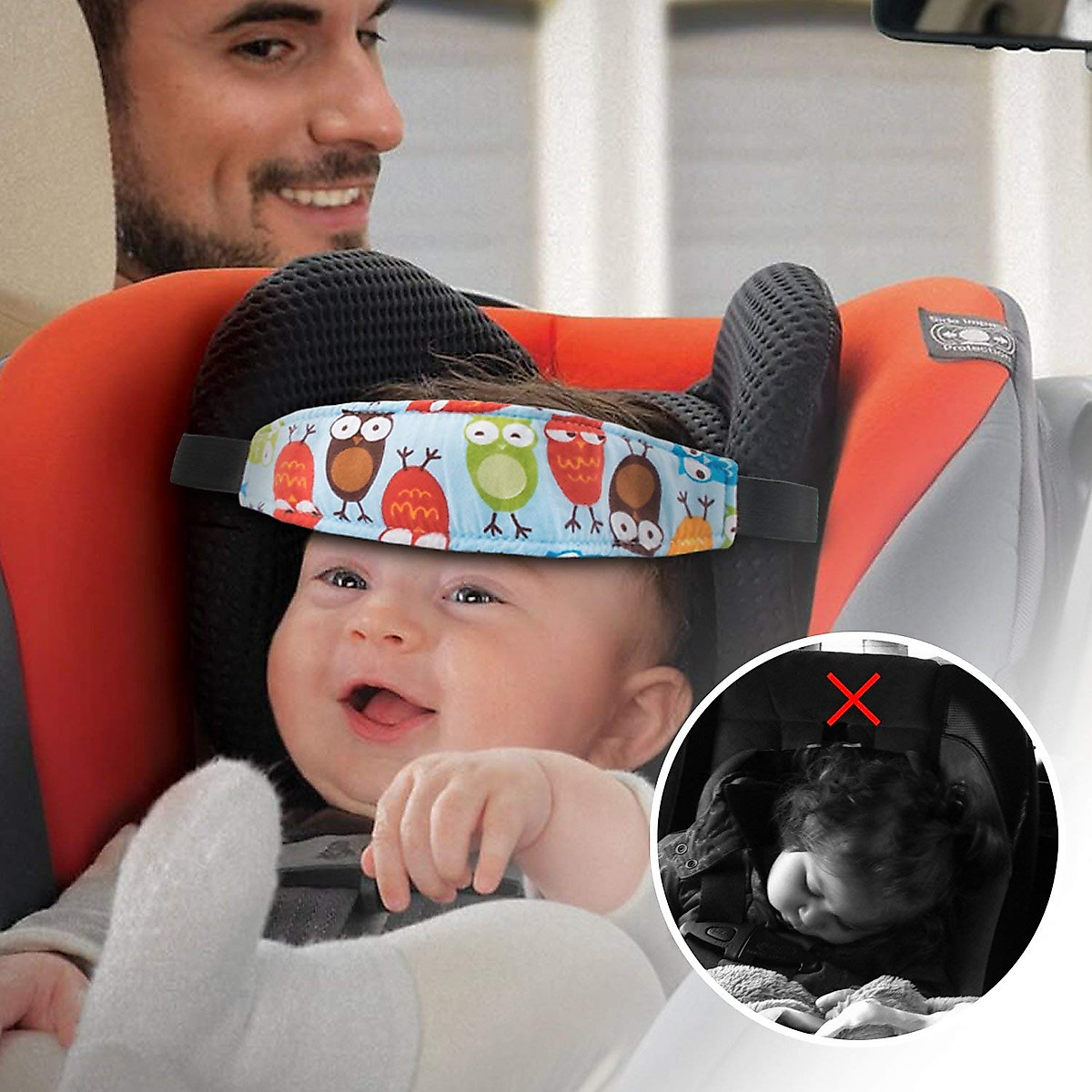 2 Packs Toddler Car Seat Neck Relief and Head Support, Pillow Support Head Band Easy Installation On Most Convertible Seats and Safety to Babies and Kids(Owls)