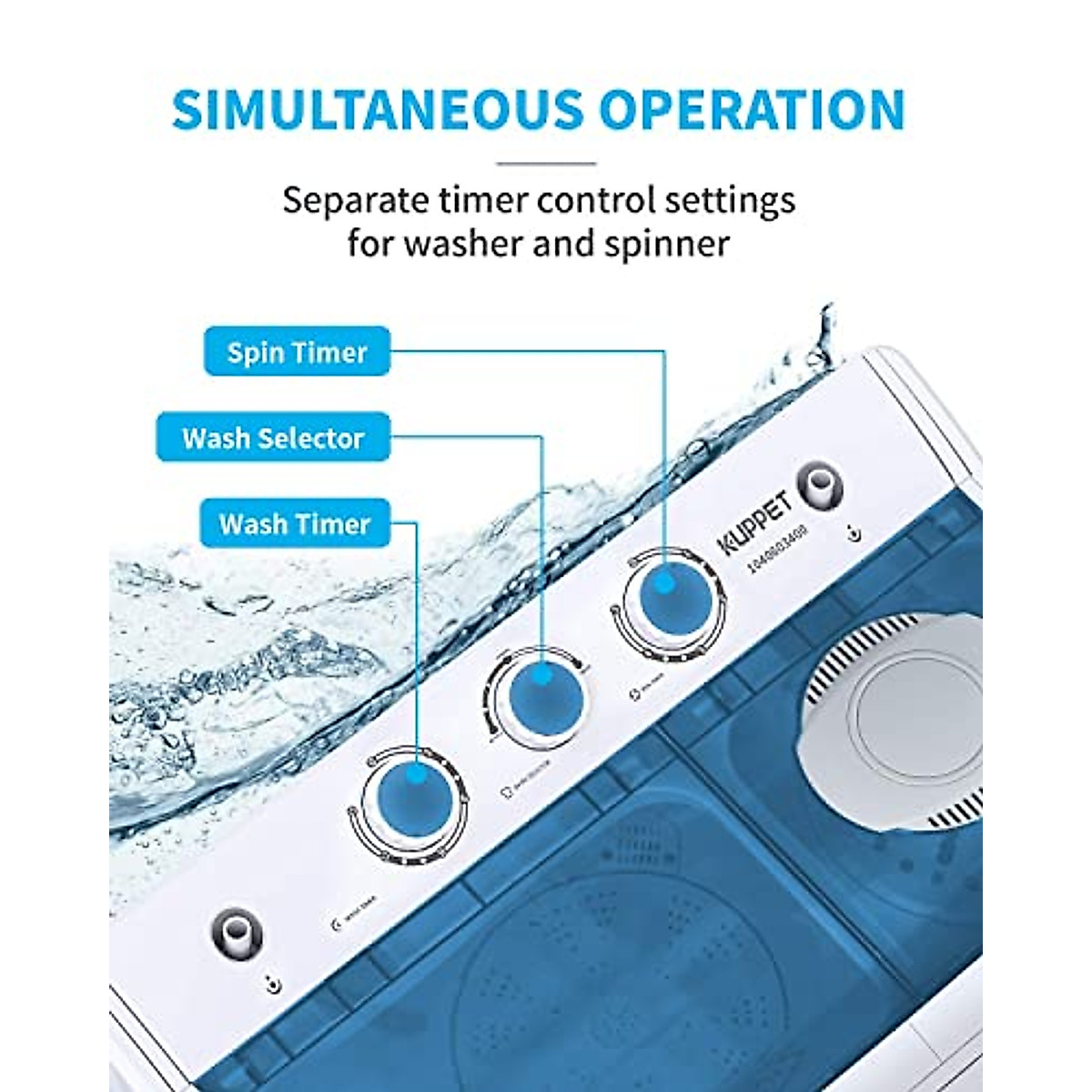 Mini Compact Washing Machine, Anpuce Portable Tub Laundry Washer 21lbs Washer(14.4Lbs) and Spinner(6.6Lbs), Cycle Combo Built-in Drain Pump/Semi-Automatic, for Camping, Apartments, Dorms, College Rooms, RV’s White&Blue