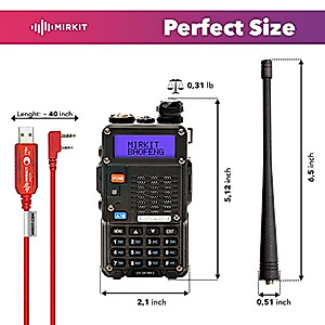 Mirkit 2X Baofeng UV-5R MK5 8W Max Power 2024 Ham Radio VHF/UHF 144-148/420-450 mhz with Lanyard for Radio - 1800mAh Li-ion Baofeng Battery and FTDI Programming Cable Compatible for Walkie Talkie