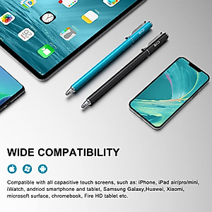 Universal Stylus Pens for Touch Screens - Bargains Depot New 5mm High-Sensivity Dual Fiber Tips Stylus for All Tablets & Cell Phones with 8 Extra Replaceable Tips (4 Pcs, Black/Aqua/Silver/Yellow)