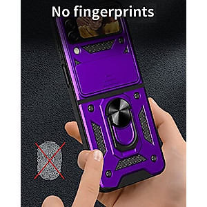 AICase for Samsung Galaxy Z Flip 4 Case, with Ring Kickstand and Camera Cover, Shockproof Flip Phone Case for Galaxy Z Flip 4 5G [Support Magnetic Car Mount], Purple