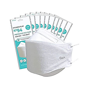 KN FLAX - Face Protective Mask (White) [Made in Korea] [10 Individually Packaged] 4-Layers Premium KF94 Certified Safety Mask for Adult [English Packing]
