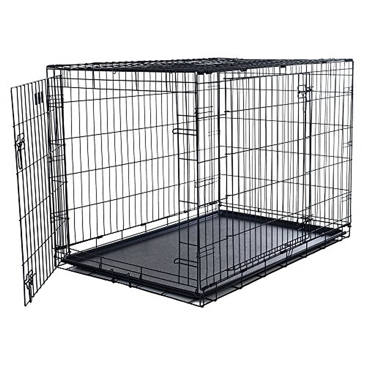 36-inch Dog Crate - Double Door Pet Kennel with Divider Panel - Foldable Dog Cage with Carry Handle for Portability and Storage by PETMAKER (Black)