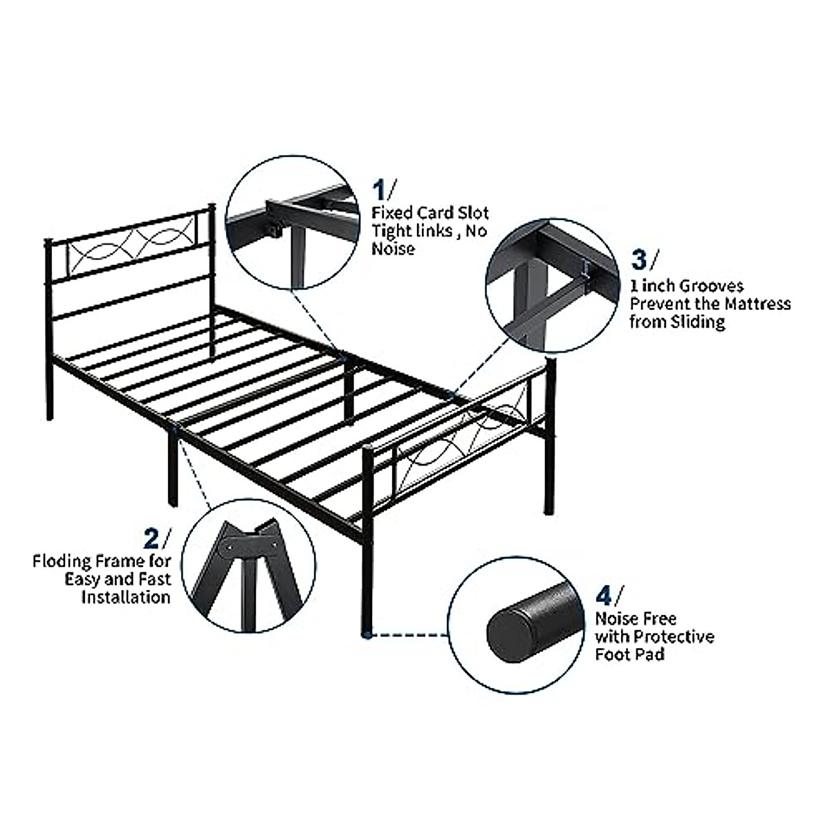 Gustonhon Twin XL Size Metal Bed Frame,Modern Heavy Duty Metal Platform Bed,Sturdy&Easy Assembly, Noise Free Beds with Steel Slats Mattress Foundation,No Box Spring Needed