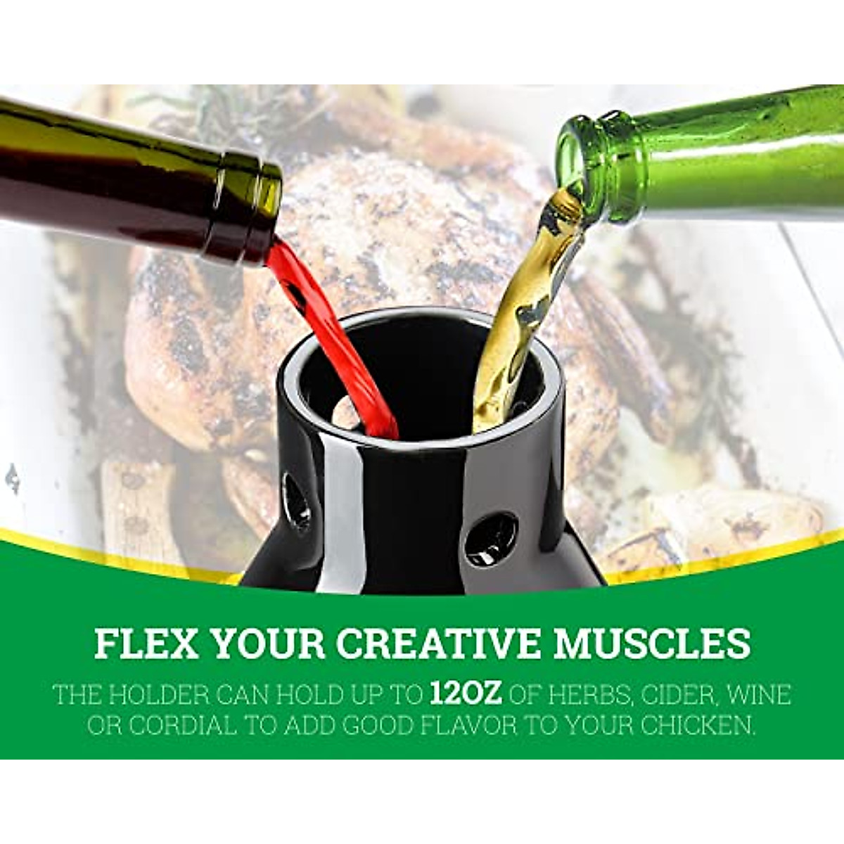 Ceramic Beer Can Chicken Holder for Smokers, Vertical Chicken Cooking Roaster - Infusing the Chicken with the Flavor-infused Steam, Accessories for Green Egg and Classic Joe, Clean-up is A Cinch