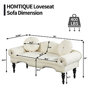 Homtique 54 Inches Velvet Loveseat with Rolled Arm,Mid Century Modern 2 Seater Couch Settee Sofa Entryway Bench with 2 Round Pillows for Living Room Bedroom Small Space (Beige)