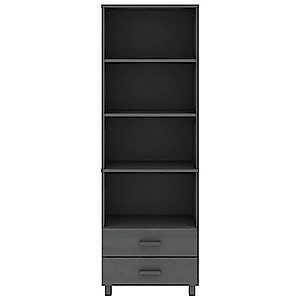 GOLINPEILO Wooden Highboard Bookcase, Dark Gray 4-Tier Bookshelf with 2 Drawers, Standard Book Shelves Display Shelf Solid Wood Pine for Home Office 23.6"x13.8"x70.9"(B) -AA