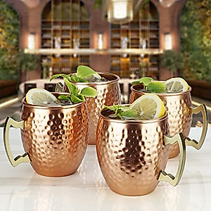 Arora Metal Anodized Hammered Copper Moscow Mule Mug Set 18oz Mug | Set of 4 & Metal Anodized Hammered Copper Tumbler Set | Best Aluminum Cold-Drink Cup | 15oz Cup | Set of 6