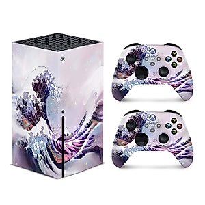 TACKY DESIGN Watercolor Wave Skin Compatible for Xbox Series x Skin & Two Controller Skin, Xbox x Sticker Premium Vinyl 3M Decal Full wrap, Xbox Cover
