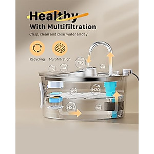 Cat Water Fountain Stainless Steel: Cat Fountain for Drinking Dog Water Bowl Dispenser 108oz/3.2L Automatic Kitty Spout Metal Pet Water Fountain Indoor KOOGMOON