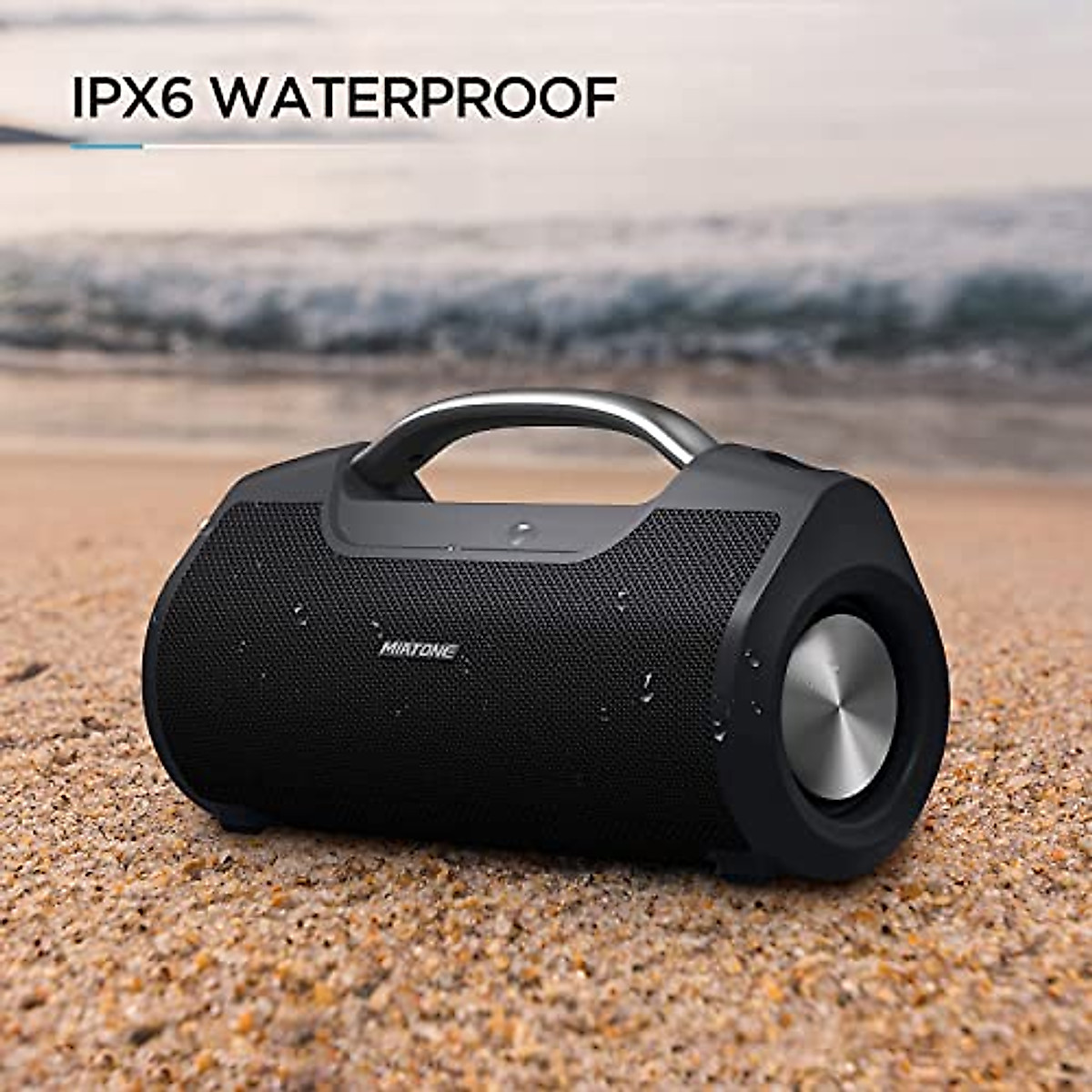 MIATONE 60W Portable Bluetooth Speaker with Titanium Subwoofer, Outdoor Waterproof Wireless Loud Portable Big Bluetooth Speakers, Build-in Power Bank for Camping Garden Party(Black)